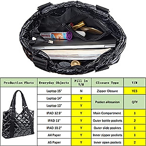 HunterBee Medium large Quilted Nylon Padding Tote Bag Waterproof Casual shoulder Handbags Lightweight Puffy for women nurse