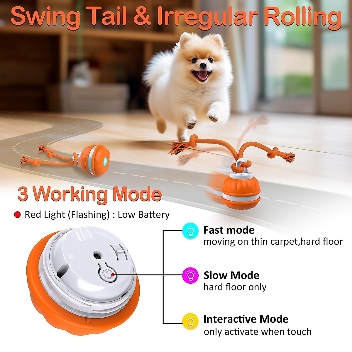 Salodal Peppy Pet Ball for Dogs, Dog Interactive Toys Dog Ball,Motion Activate Rolling Ball for Puppy/Small Dogs, Automatic Moving Dog Toy,USB Rechargeable (Dog Ball)