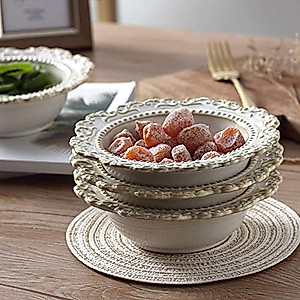 Stylish Dinner Plates,Ceramics Dinnerware Set, Cereal Bowl Soup Plate and Steak Plate Set of 24 | French Vintage Embossed Palace Style Porcelain Dinner Sets for Wedding Gift