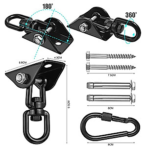 Hammock Hanging Kit,Hanging Chair Hardware 360°Rotating 1200 lb Capacity Hammock Hooks Heavy Duty,Hammock Chair Hanging Kit & Swing Ceiling Hook Snap for Hammock Chair Stand,Seat, Tree,Yoga,Gym(Black)