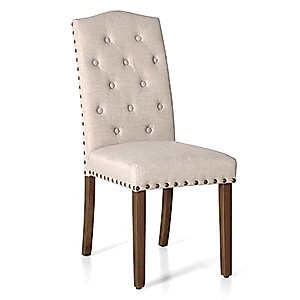 MAISON ARTS Upholstered Parsons Dining Chairs Set of 6, Linen Fabric Dining Room Chairs with Nailhead Trim and Solid Wood Legs Dining Room Kitchen Side Chairs (Beige)