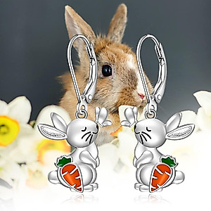 Bunny Earrings for Women Easter Bunny Earrings Carrot Dangle Drop Sterling Silver Animal Bunny Rabbit Holiday Easter Jewelry Gifts