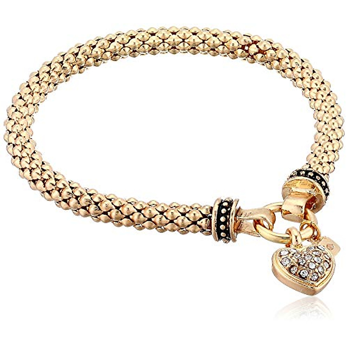 NINE WEST Women's Boxed Bracelet Pave Heart Stretch, Gold/Crystal