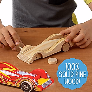 Made By Me Build & Paint Your Own Wooden Cars - DIY Wood Craft Kit, Easy to Assemble and Paint 3 Race Cars – Arts and Crafts Kit for Kids Ages 6 and Up, Multicolor