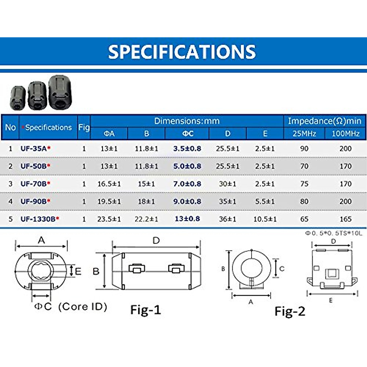 Yarachel 50PCS RFI EMI Noise Suppressor Cable Clip for 3.5mm/ 5mm/ 7mm/ 9mm/ 13mm Diameter Cable