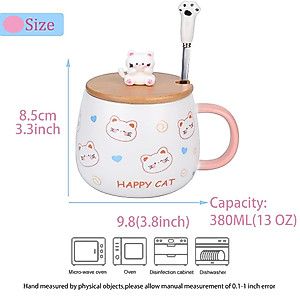 XinHuiGY Cute Animal Coffee Mug with Lid and Spoon, Cute Cow Print Stuff Gifts, Ceramic Tea Cup, Kawaii Cup, Cartoon Coffee Cup gift for Women Office and Personal Birthday Christmas 480ml (Cat)