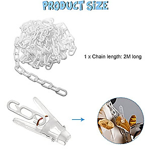 Blulu Plastic Toy Chain Organizer Stuffed Animal Storage Chain with 20 Pcs Plastic Clips 2 Pcs Ceiling Hook and 2 Pcs Door Hook for Hanging Plush Toys Hats Socks and Holiday Cards (White Clip)