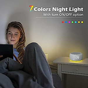 Buffbee Sound Machine & Alarm Clock 2-in-1, 18 Soothing Sound, 7 Night Light, Sleep Timer, Precise 30-Level Volume Control White Noise Machine