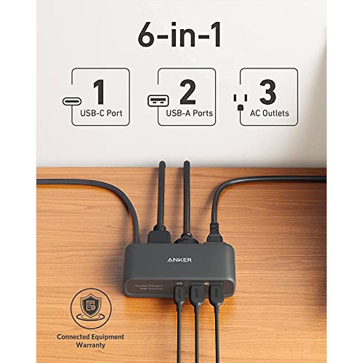 Anker USB C Power Strip, 521 Power Strip with 3 Outlets and 30W USB C Charger for iPhone14/13,5 ft Extension Cord, Power Delivery High-Speed Charging Station for Dorm Room, Office, and Home