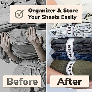 ECOHomes Bed Sheet Organizer and Storage Label Bands | Sheets Set Organizers for Linen Closet - Elastic Bedding Sheet Keepers Straps for Foldable Bedsheet, Pillow Case, Duvet (King 4PCs Pack | Cream)
