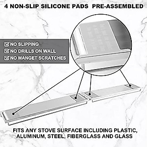 Flaovoth Shelf for Stove Top, 30’’ Shelf for Kitchen Stove Stainless Steel Over the Stove Spice Rack with Rail to Prevent Falling, Non Magnetic