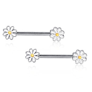 14G Cute Daisy Flower Nipple Rings Surgical Steel Barbell Ring Body Piercings Bar Jewelry Fashion Gifts for Women