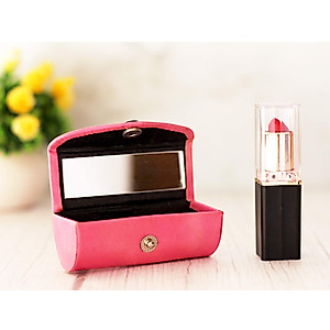 ARTISENIA Set of 2 Leather Lipstick Case Holder Organizer Bag for Purse lipstick holder Durable Soft Leather | Cosmetic Storage Kit With Mirror (Pink & Black)