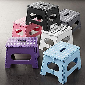 Casafield 9" Folding Step Stool with Handle, Blue - Portable Collapsible Small Plastic Foot Stool for Kids and Adults - Use in The Kitchen, Bathroom and Bedroom