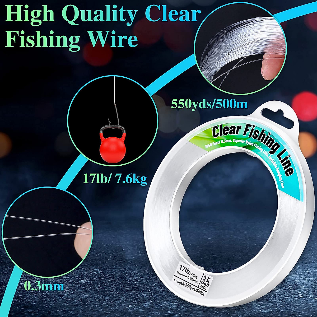 Fishing Wire 1640 FT Mckanti Fishing Line Clear Nylon String Invisible Hanging Beading Wire Strong Abrasion Resistant Monofilament Fishing Line for Balloon Garland Hanging Crafts Decorations