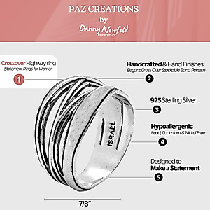 PZ Silver 10 Criss Cross Ring, Sterling Silver Ring for Women, Silver Statement Ring, Silver Stackable Rings for Women, Hypoallergenic Jewelry for Women (Size 10)