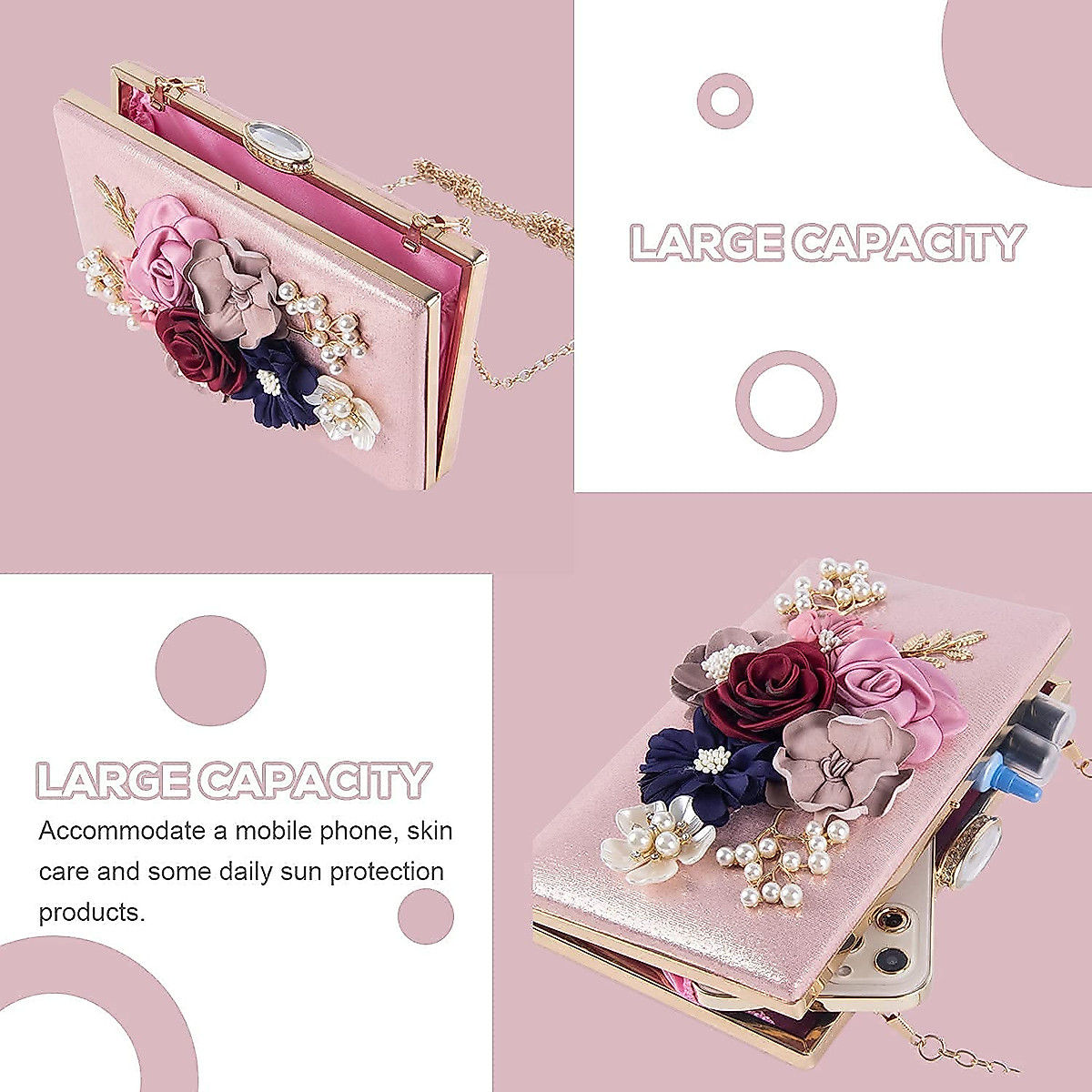 Lanpet Women's Evening Bag for Women, Flower Wedding Evening Clutch Purse Bride Floral Clutch Bag Beaded Evening Handbag