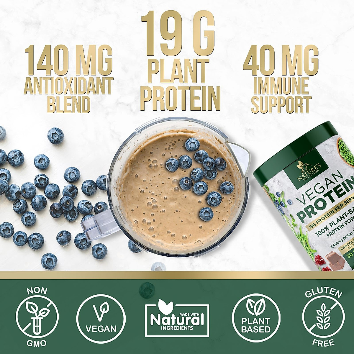 Vegan Protein Powder, Double Chocolate Fudge - 19g Protein & 100% Plant Based - Fast Absorbing Premier Protein for Smoothies & Shakes - No Lactose Ingredients, Gluten Free, Non-GMO - 30 Servings