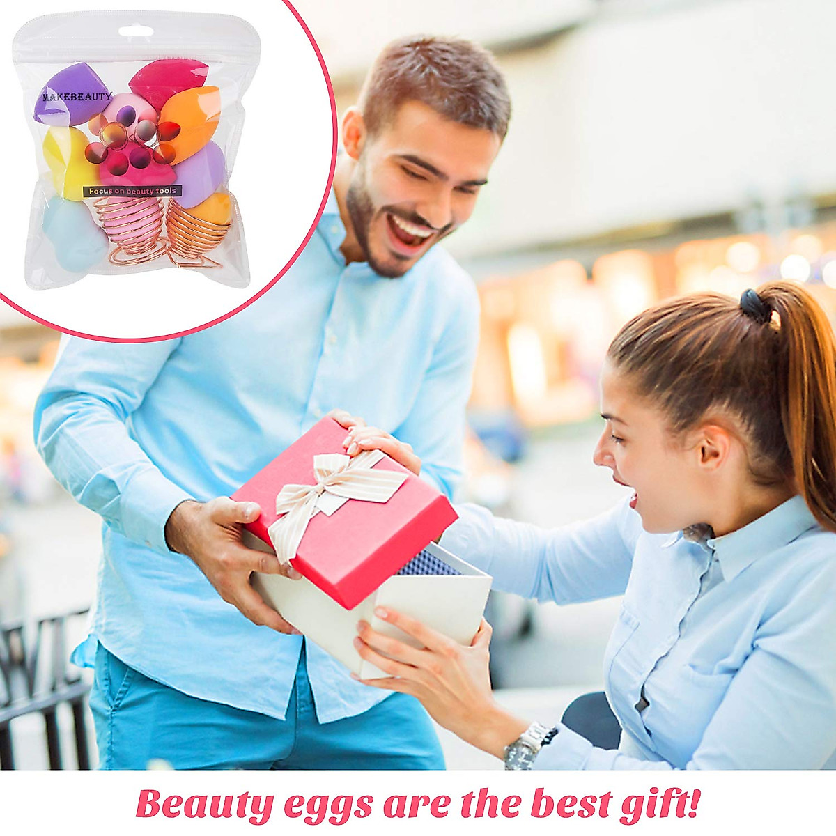 Makeup Sponges Blender Set Beauty Foundation Blending Egg Stand, Cosmetics Sponge Blender Applicators for Powder Cream or Liquid, 10pcs Beauty sponges and 2pc Makeup Sponges Holders