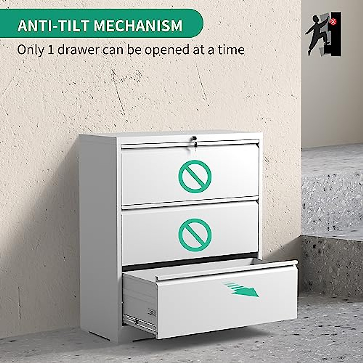 IKIMI Lateral File Cabinets with Drawer,Metal Lateral Filing Cabinet for Home Office,Wide Steel Storage Cabinet Commercial Drawer Cabinet for Legal/Letter/A4 Size Files