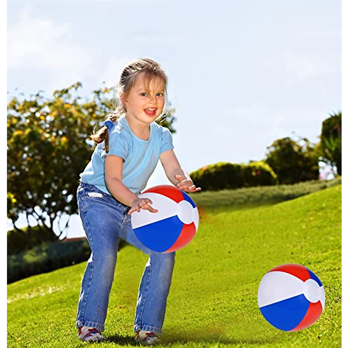 The Dreidel Company Inflatable Patriotic Beach Balls US Flag Design for Swimming Pool Party, Birthday, Summer Fun Toy, 12" Inch (6-Pack)