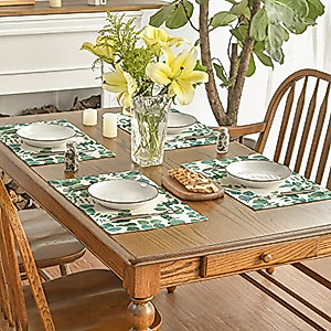 Artoid Mode Eucalyptus Leaves Summer Placemats for Dining Table, 12 x 18 Inch Spring Seasonal Holiday Rustic Vintage Washable Table Mats Set of 4