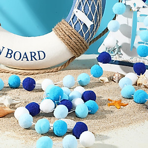 MARFOREVER 4 Pack 26.3 Feet Winter Christmas Pom Pom Garland, 30 Balls Blue White Winter Garland Hanging Supplies for Hanukkah Xmas Tree Classroom Fireplace Wall Birthday Baby Shower Party Decorations