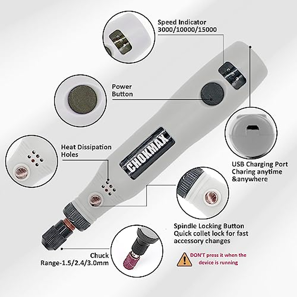 CHOKMAX Cordless Rotary Tool, 3.7V Li-ion MRT22DC Mini Rotary Multi-Tool Kit with Variable Speed, 40pcs Accessories Kit Electric Rotary DIY Grinder for Polishing, Cleaning and Engraving