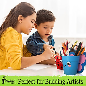 Pinwheel Crafts Flower Pot Kit - Set Comes with 3 Planters, 8 Paints, 2 Brushes & Much More - Paint Your Own Pot Set Garden Kit for Kids - Arts and Crafts for Kids Ages 4-8 (Original)