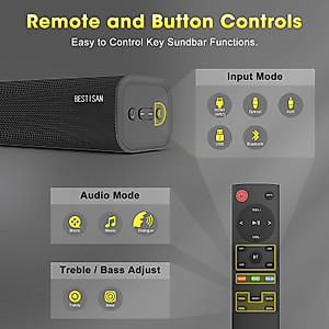 BESTISAN 100W Sound Bars for TV, Sound Bar with Bluetooth, HDMI-ARC, Optical, AUX Input,Soundbar Sound System for TV Speakers,Home Theater, Projectors