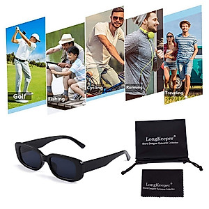 Long Keeper Square Rectangle Sunglasses Women Retro Vintage Driving Glasses (Black Black)