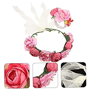 FRCOLOR 1 Set Wreath Headband Women’s Suits Girls Accessories Wedding Headband Flower Crowns Corsage Flower Corsage Wristlet Miss Pink Fabric Wristband Flower Girl Flower Rings for Women