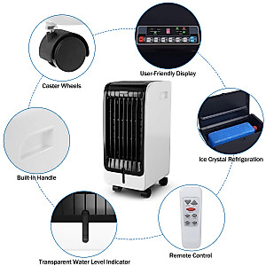 COSTWAY Evaporative Cooler, Include Remote Control, 2 Ice Packs, Portable Bladeless Fan with 3 Modes, 3 Speeds, 8H Timer, LED Display, Air Cooler for Indoor Use, Bedroom (Black)
