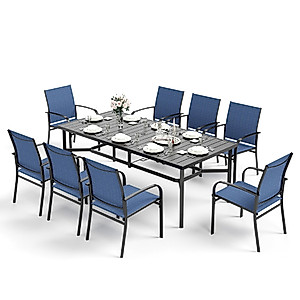 HERA'S HOUSE 9 Pieces Patio Dining Set, 8 x Textilene Patio Chairs and 1 x 83 Large Rectangle Dining Table, Outdoor Furniture Set for Deck Garden Backyard Lawn Poolside