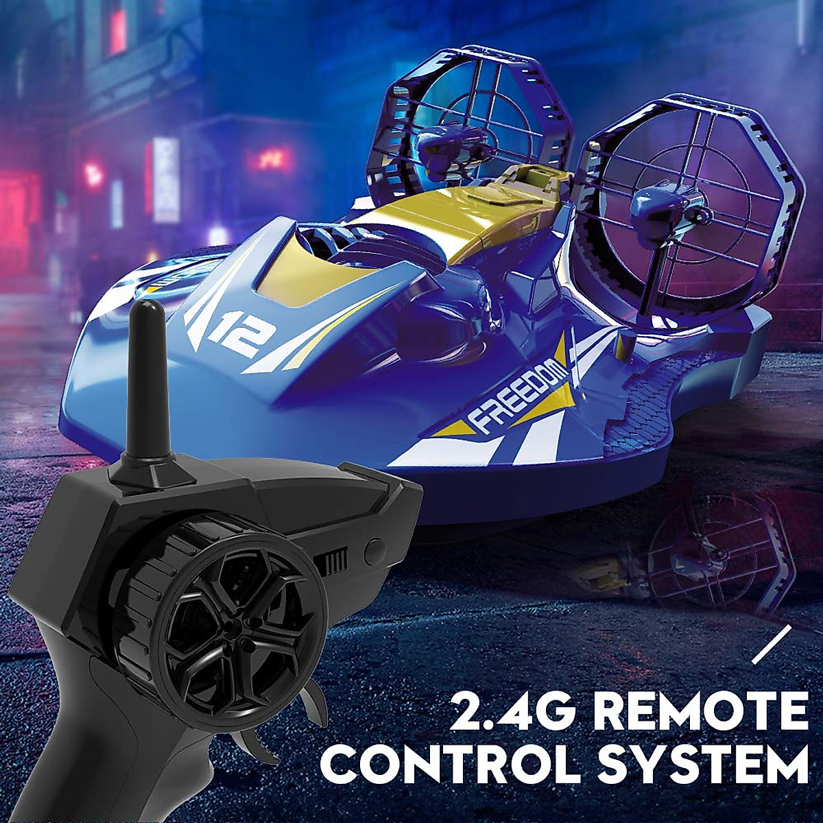 Remote Control Boats Hovercraft 2.4GHz Amphibious RC Boats Dual Motors for Pools Lakes and Smooth Land, with 2 Rechargeable Batteries Low Battery Reminder LED Light Watercraft Toy for Kids Boys Girls