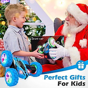 Qumcou Remote Control Car,RC Cars Toys for Boys,2.4Ghz High Speed Kids Toys Cars with Headlights and Wheel Lights,Christmas Birthday Gifts for Boys Age 6-12（Blue