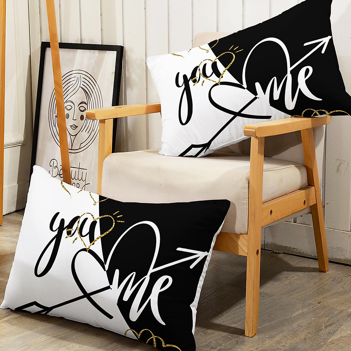 AILONEN Couple You and Me Duvet Cover Set Queen Size,3 Pieces Black and White Comforter Cover Set,Love Hearts Print Quilt Cover with 2 Pillowcases