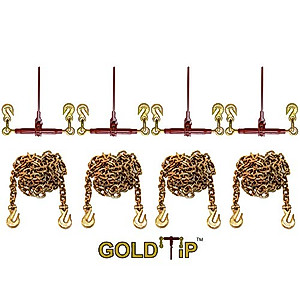 3/8" Transport Pack - (4) 20' Binder Chains (4) Ratchet Binders Boomer Tie Down Grade 70 Auto Hauling