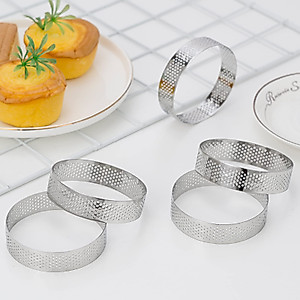 Katisun 5 Pack 3.15 Inch Round Tart Rings Stainless Steel Tart Pastry Rings with Hole cake mold ring for Baking Perforated Circle Tartlet 3 inch