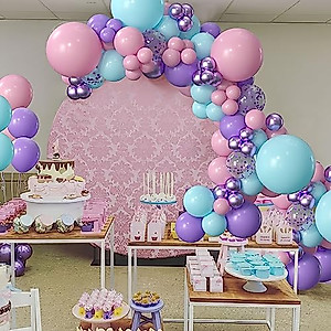 HYOWCH Dollhouse Doll Party Supplies - 114 Pcs Gabbys Theme Balloon Garland Arch Supplies, Pink Purple Teal Balloon Arch For Girls Cat Baby Unicorn Theme Birthday Baby Shower Supplies