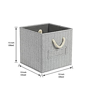 Onlycube 3 Pack Foldable Storage Bins for Cube Organizer with Cotton Rope Handles and Label Holders, Collapsible Basket Box Organizer for Shelves and Closet- Gray 13x13x13 inch
