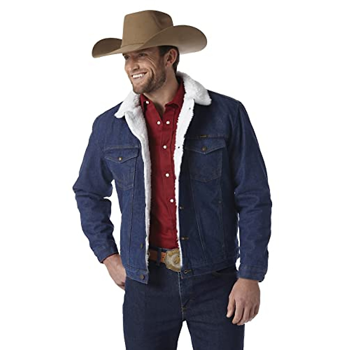 Wrangler Men's Style Cowboy Cut Western Lined Jacket, Denim/Sherpa, Medium