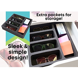 Polar Whale Sunglasses Drawer Organizer Tray Insert for Home Bedroom Bathroom Vanity Dresser Counter Table Waterproof Washable Black Foam 5 Compartment 12 x 12 Inches