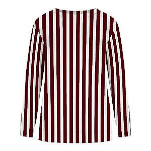 LAWOR Flannel Coats For Women 2024 Winter Sudadera gran tamaño estampado rayas para mujer jersey manga larga cuello redondo ropa degradada primavera y otoño E2-Wine Small