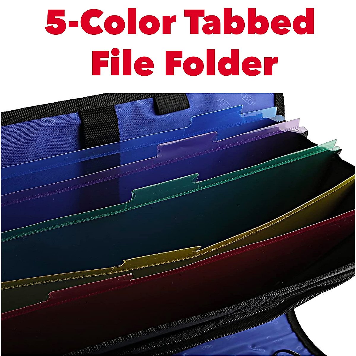 Case-it The Open Tab Velcro Opening Binder - 2 Inch O-Rings - 5 Color Tab Expanding File Folder - Multiple Pockets - 400 Sheet Capacity - Black S-826-A