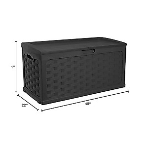 Starplast Sit-On Rattan Style Storage Box: 88 Gallon Outdoor Plastic Bin, Weather & Water Resistant, 45.7 x 22.8 x 22 Inches, 2 Color Options 56-811