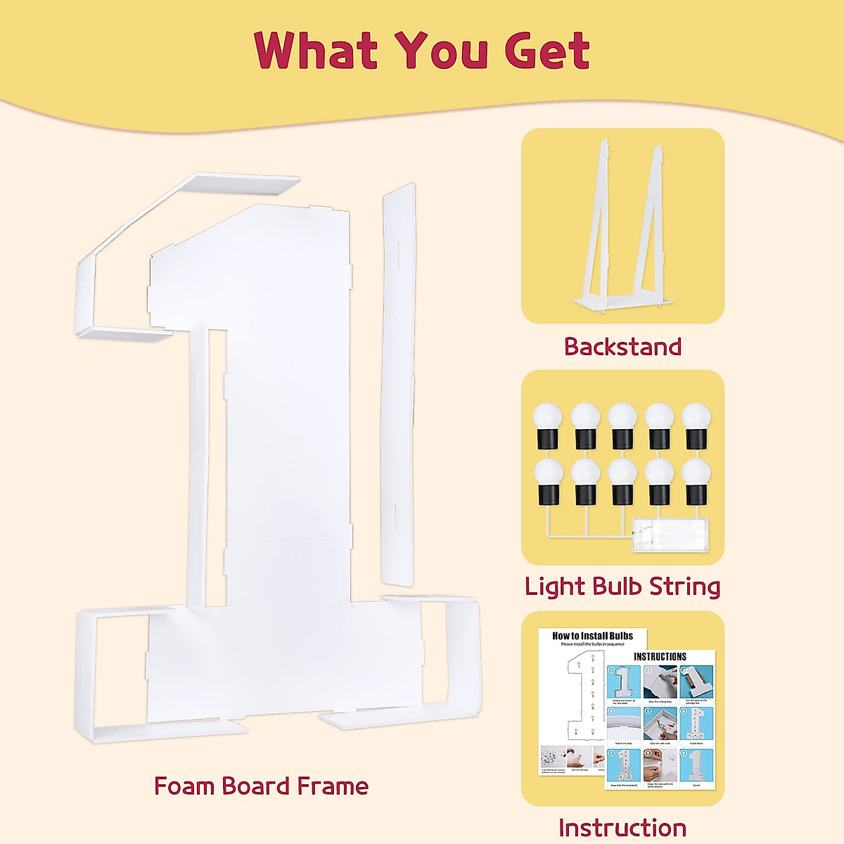 imprsv Marquee Numbers, 4FT Light Up Numbers for 1st Party Birthday Decorations, Mosaic Numbers for Balloons, Large Cardboard Numbers, Number One Balloon Frame, Number Blocks Birthday Decor