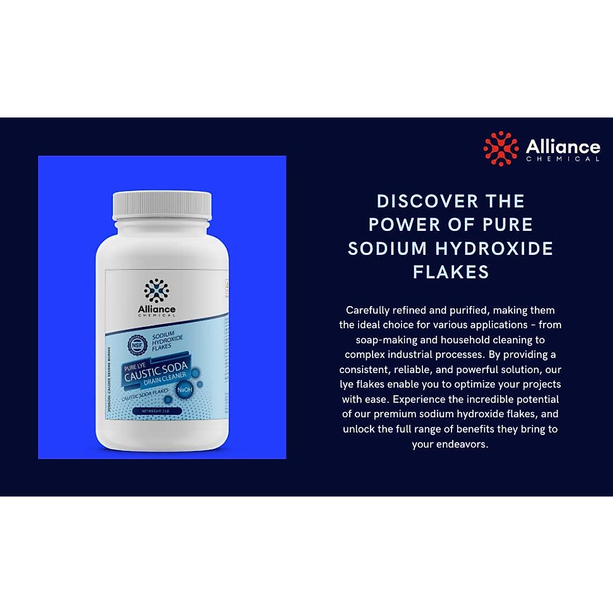 Sodium Hydroxide Flakes - Water Treatment Grade - 8 Pack (16LB Total) - Pure Caustic Soda - for Soaps, Drain Cleaner, Textiles, Water Treatment