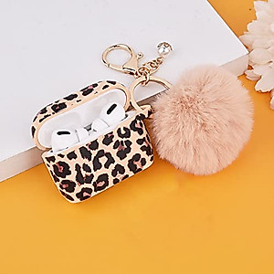 AirPods Pro Case AIRSPO AirPods Pro (1st Generation) Case Cover Floral Printed Silicone Protective Skin for Women, Girls with Pom Pom Fur Ball Keychain/Accessories (Beige/Cheetah)