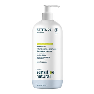 ATTITUDE Hair Shampoo for Sensitive Dry Scalp, EWG Verified, Soothing Oat, For Thin Hair, Naturally Derived Ingredients, Vegan and Plant-Based, Volume and Shine, Unscented, 32 Fl Oz